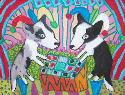 CARDIGAN WELSH CORGI Playing Checkers 8.5 x 11 Dog Art Print Signed ...