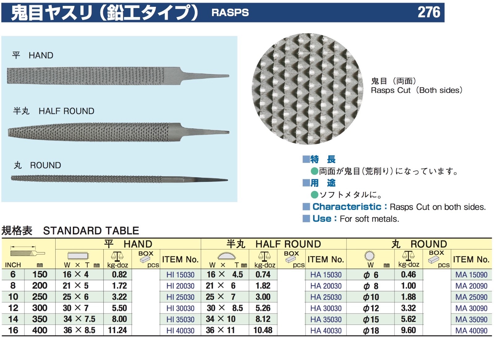 TSUBOSAN File Rasps Cut for Soft Metals 6"-14" 276 Half Round Type ...