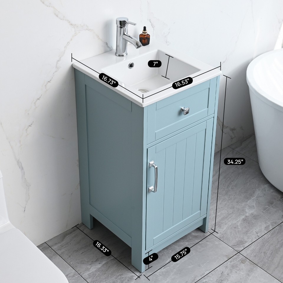 16" Small Bathroom Vanity with Sink Cabinet Set Ceramic Sink Faucet ...