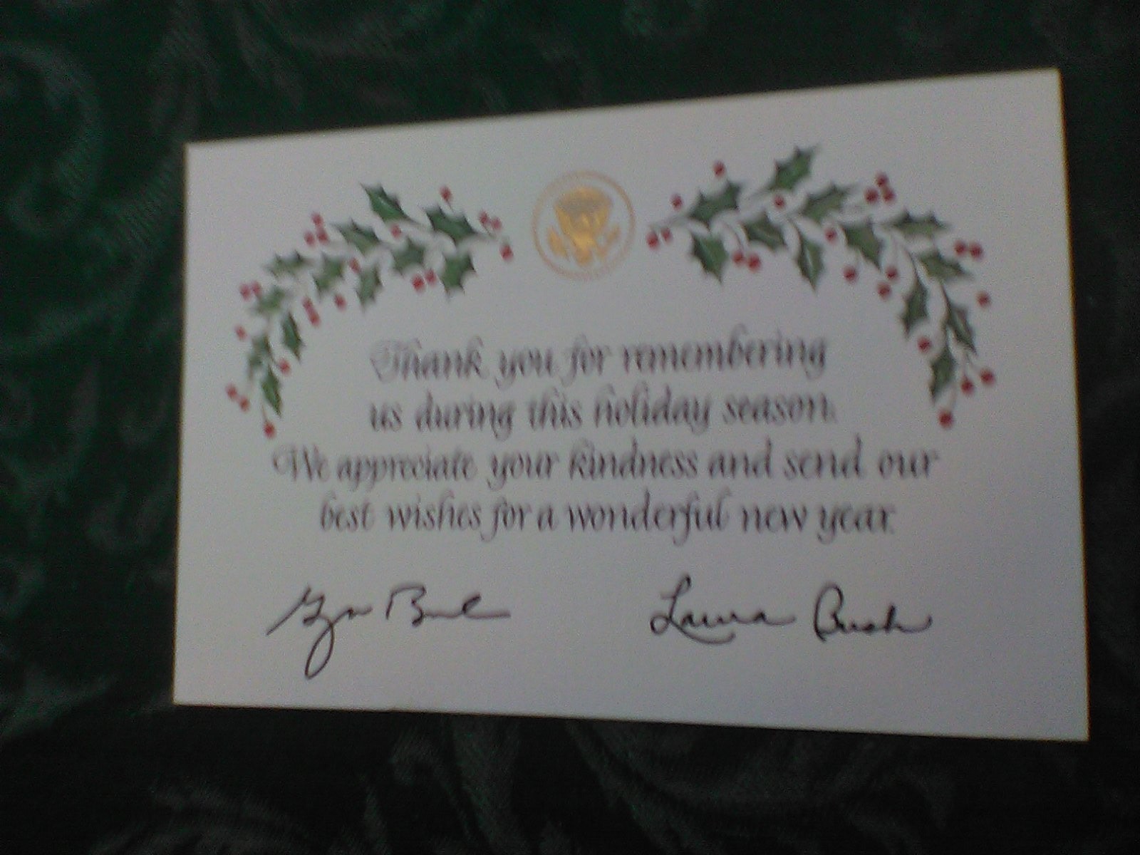 Presidential Thank You from George & Laura Bush Best Wishes for New ...