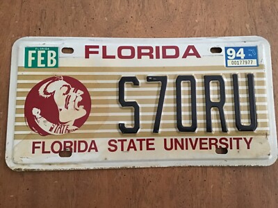 1994 Florida State University License Plate Tag S70RU Seminole Indian ...