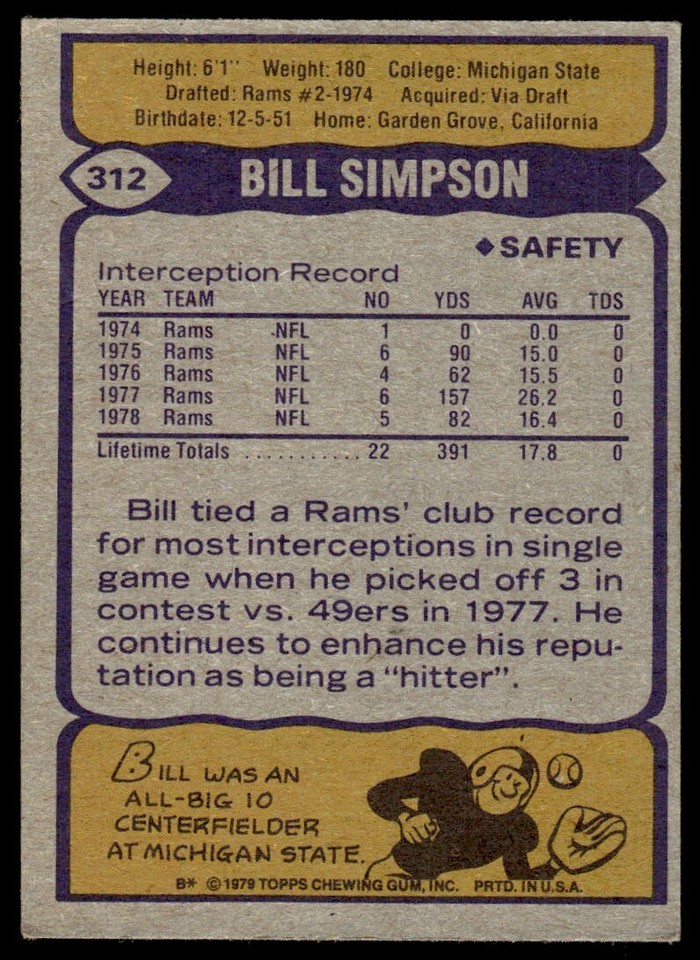 1979 Topps Bill Simpson #312 | eBay