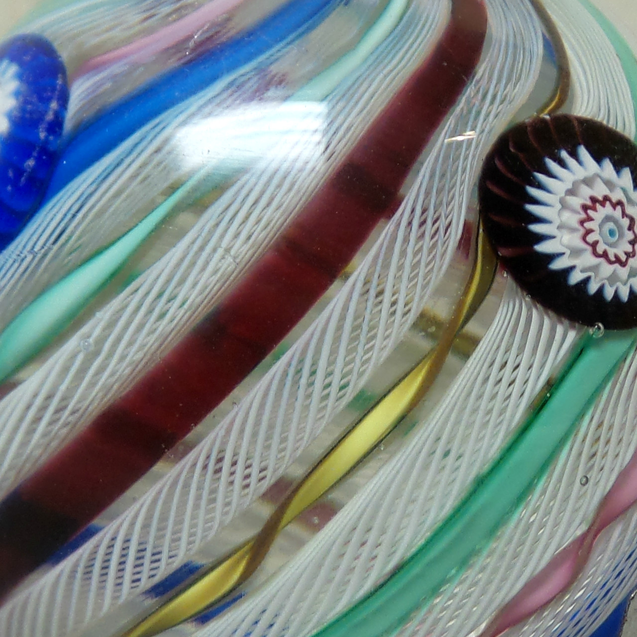 VINTAGE MURANO LATTICINO RIBBON MILLEFIORI ART GLASS PAPERWEIGHT w ...