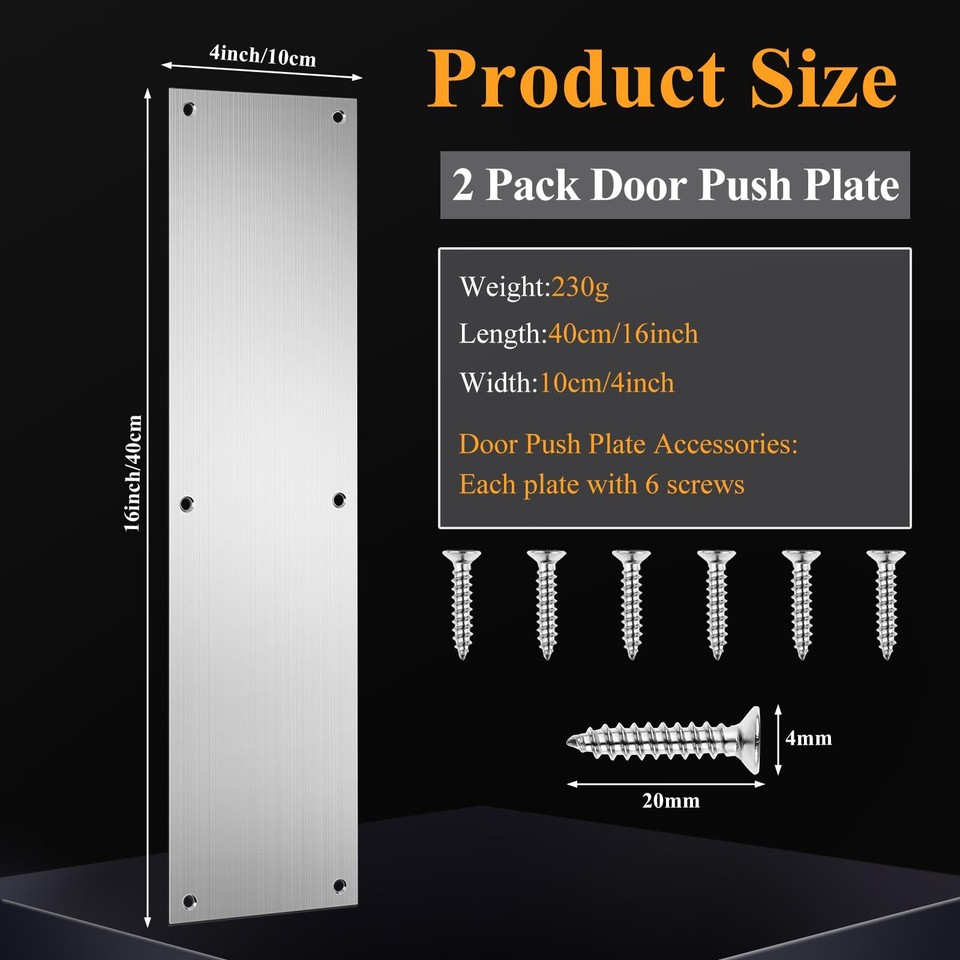 2 Pcs Push Door Plate 16x4 Stainless Steel Door Push Plate Door Kick ...