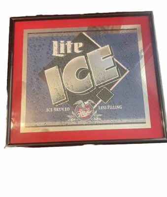 Vintage 1995 Miller Lite Ice Framed Bar Beer Mirror Sign 31.75" x 29 ...