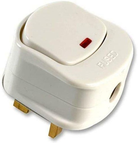 13A SWITCH PLUG ON OFF 3 PIN FUSE UK PLUG TOP WITH NEON LIGHT BLACK ...