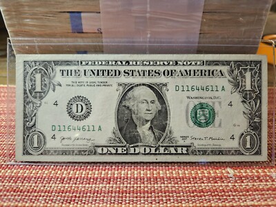 RADAR Fancy Serial Number One Dollar Bill / Note D11644611 With double ...