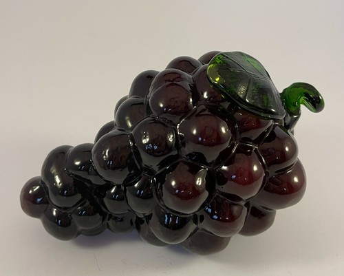 Vintage Glass Grape Cluster Art Glass Fruit with Applied Green Stem ...