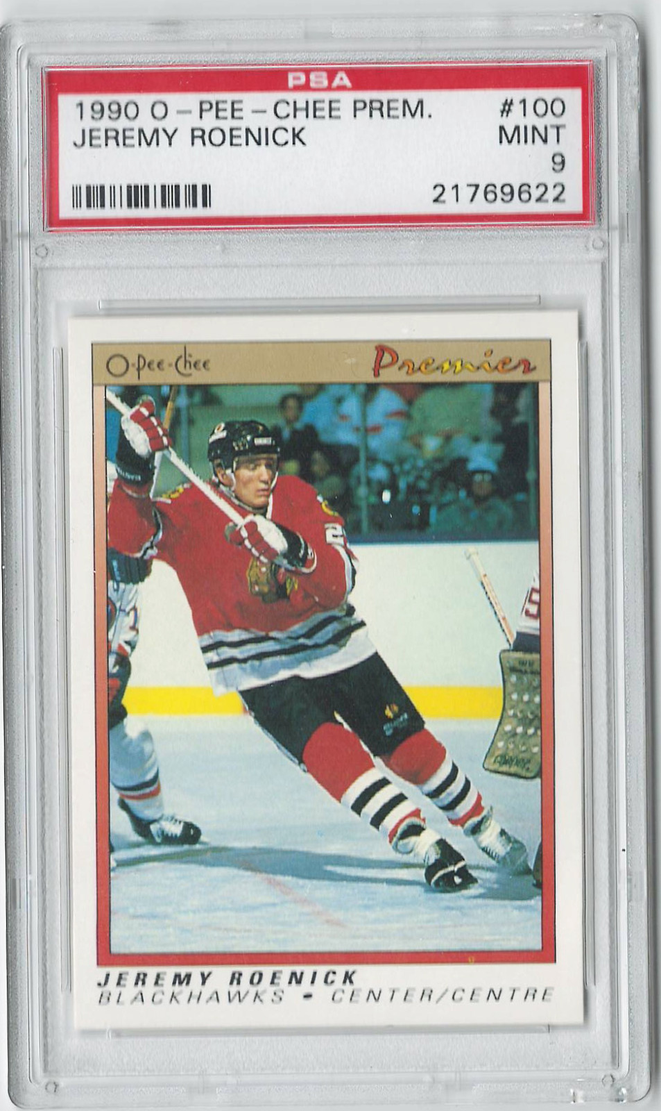 1990 O-Pee-Chee OPC Jeremy Roenick #100 PSA Mint 9 Hockey Rookie Card ...