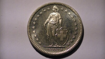 1976 SWISS SWITZERLAND 2 FRANCS PROOF COIN RARE 5130 MINTAGE HELVETIA ...