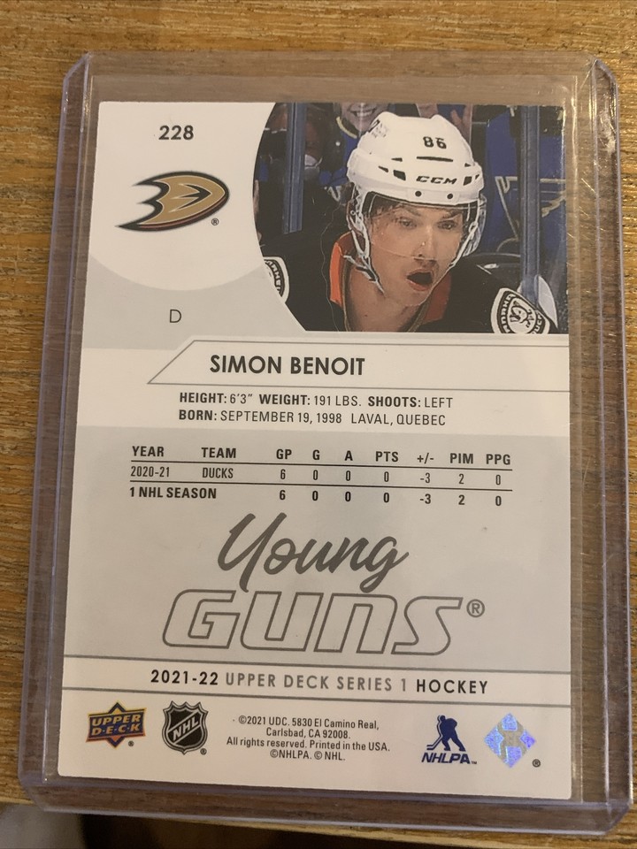 Simon Benoît Young Guns 2021-22 Upper Deck Series 1 Hockey MAPLE LEAFS ...