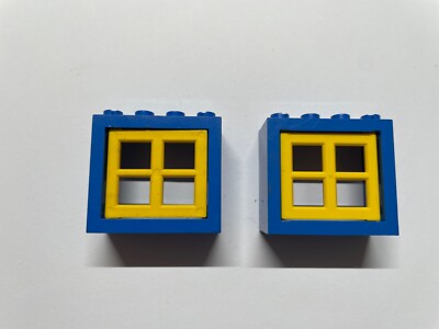 Lego 2 x blue Window 2 x 4 x 3 - yellow panes 4120 9302 / part ref ...