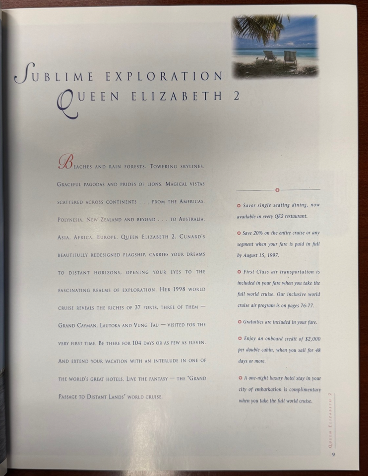 Cunard - Queen Elizabeth II World Cruise Guide - 1998 | eBay