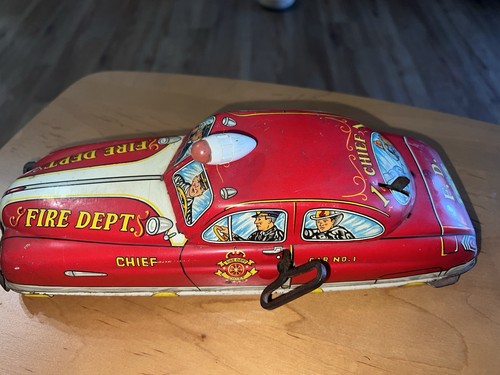 WORKS Linemar Marx Tin Toy Wind-up Fire Dept Chief Car 3EM26 License ...