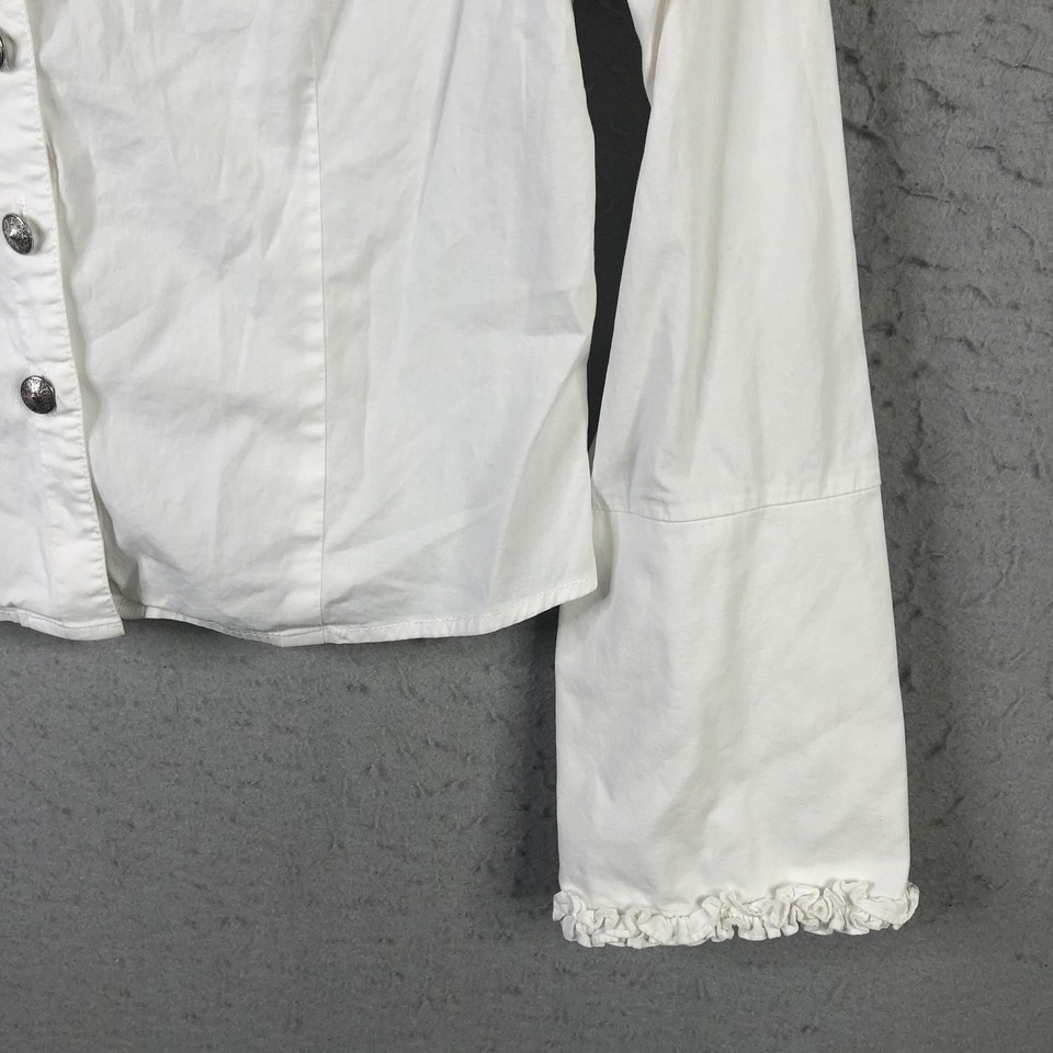 Talusa Rose Shirt Womens Medium White Western Ruffle Cuff Button Front ...