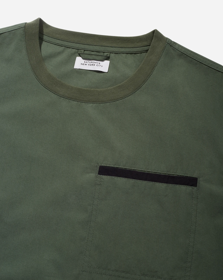 Saturday's NYC Green Kenji Windbreaker Tee Cotton & Nylon Blend T-Shirt ...