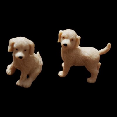 Two Tiny Beige Plastic Labrador Puppies One Sitting One Standing Toys ...
