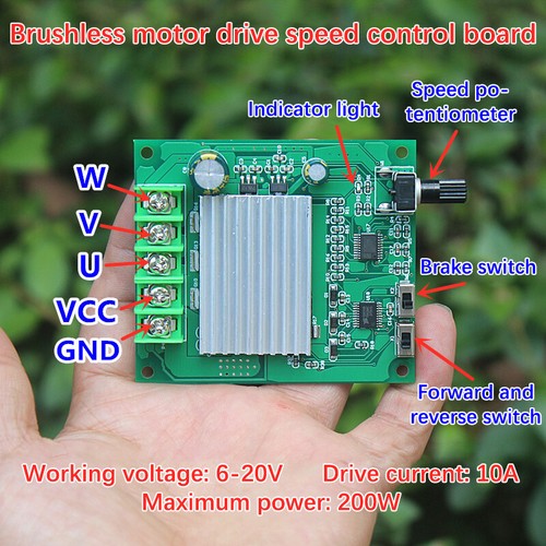 200W DC Brushless Motor Driver Control Board DC 6-20V Motor Controller ...