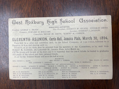 1894 Postcard West Roxbury High School Jamaica Plain Massachusetts ...