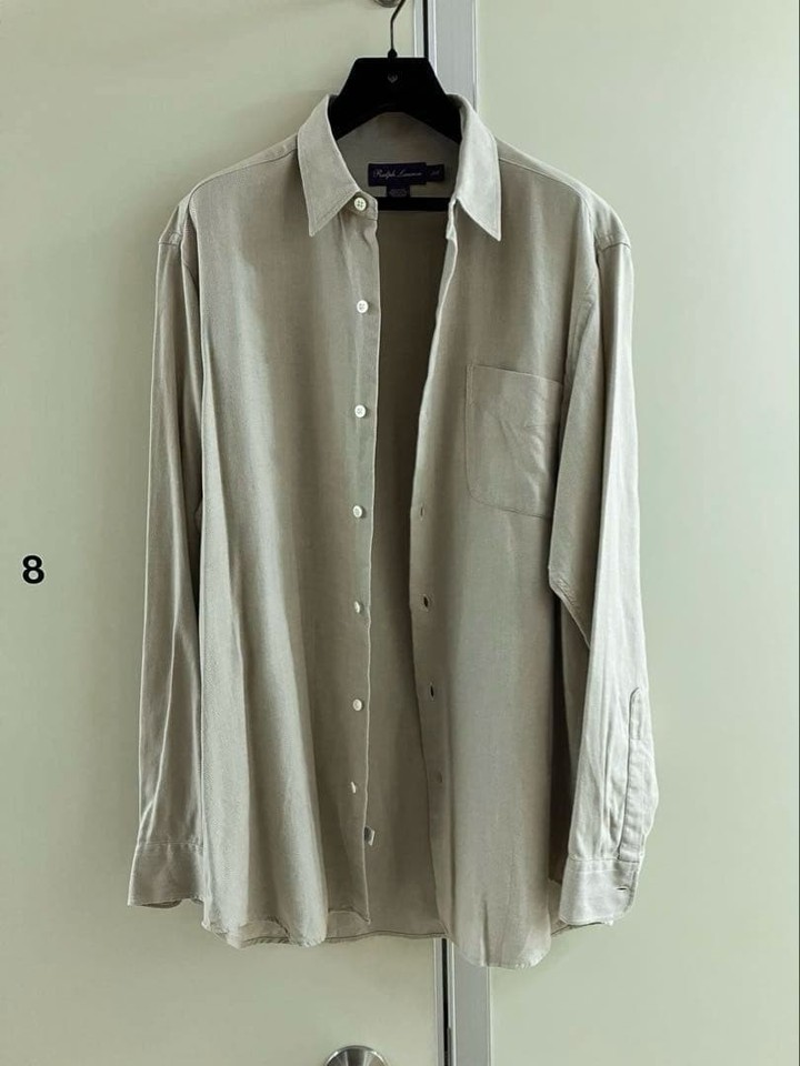 Ralph Lauren Purple Label Greige Herringbone Shirt L Shoulder51.5cm ...