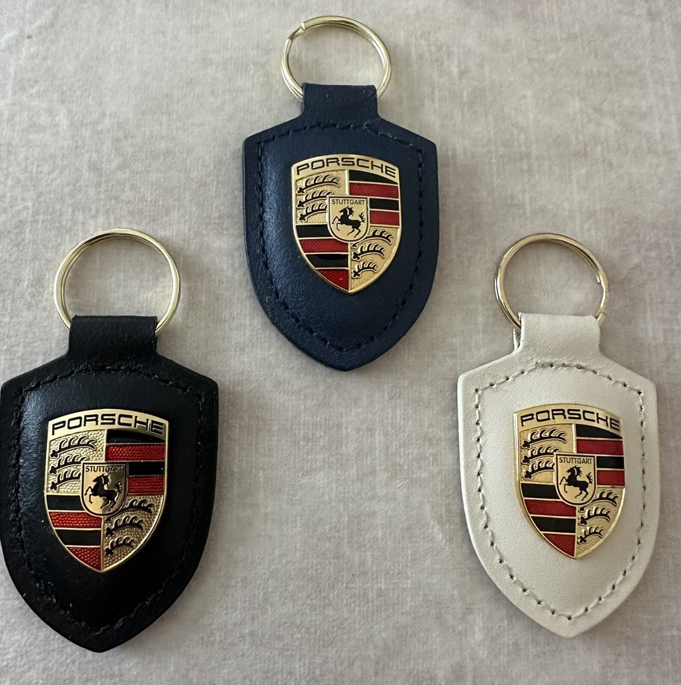 Porsche Original Key Fob Black Leather, Metal Colour Crest, New Without ...