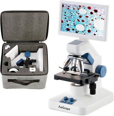 AmScope Full HD 7" Digital Compound Microscope w Mech Stage+4 ...