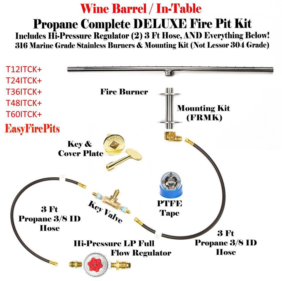 T12ITCK+: IN-TABLE DIY GAS FIRE PIT KIT & 12" LIFETIME WARRANTED 316 ...