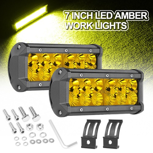 2X 7" Amber LED Work Light Bar Spot Flood Pods Fog Lamp Offroad Driving ...