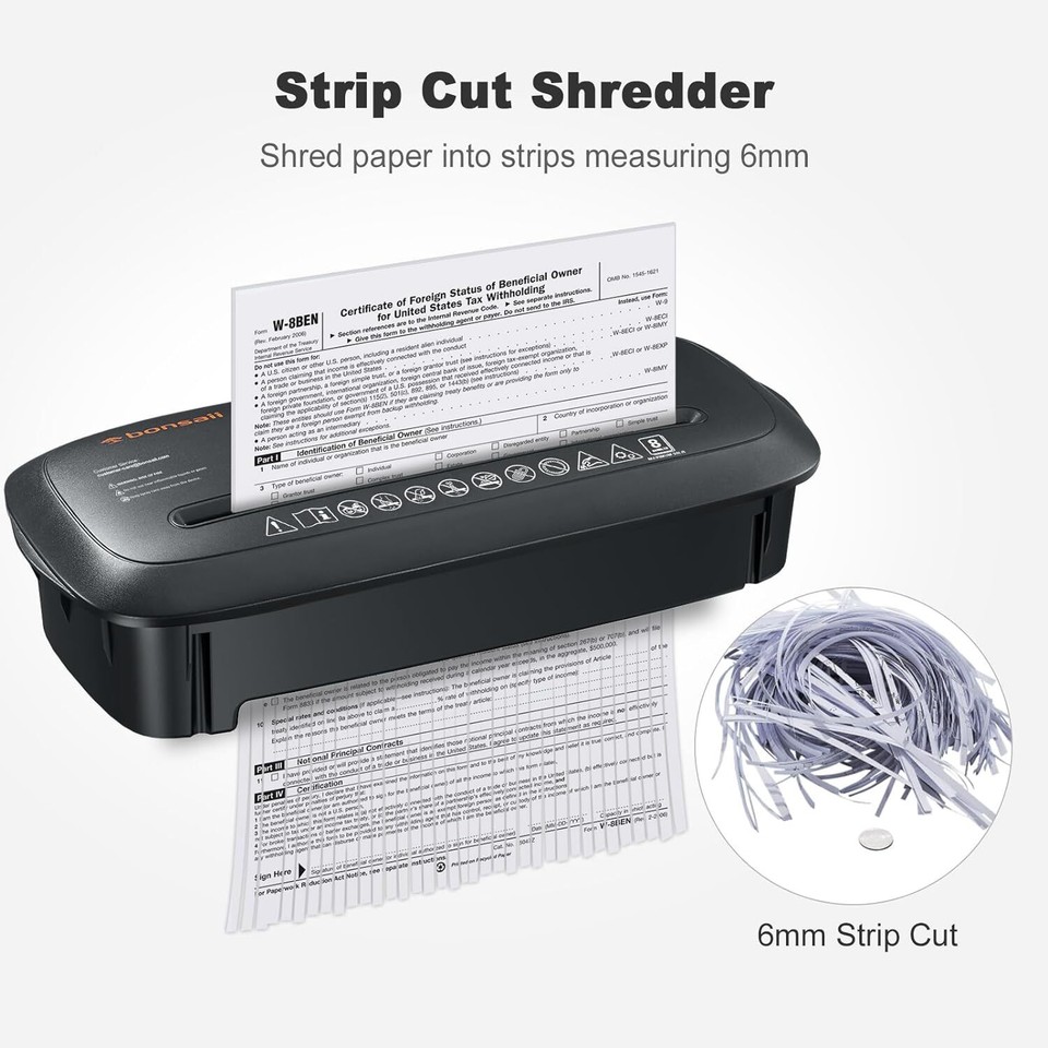 Bonsaii 8-Sheet Strip Cut Paper Shredder CD/Credit Card Shredder for ...