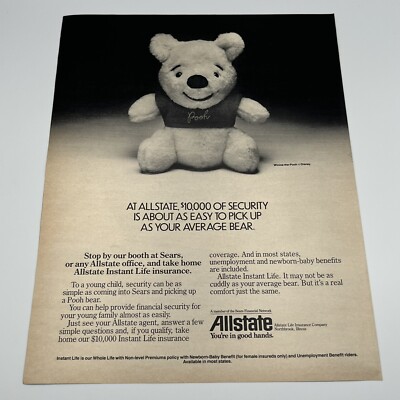 1983 Allstate Life Insurance Vintage Print Ad 13.5"x10" Winnie the Pooh ...