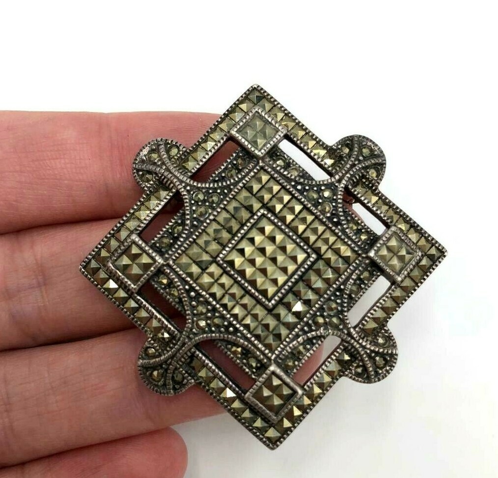Judith Jack BIG Art Deco Style Square Marcasite Brooc… - Gem