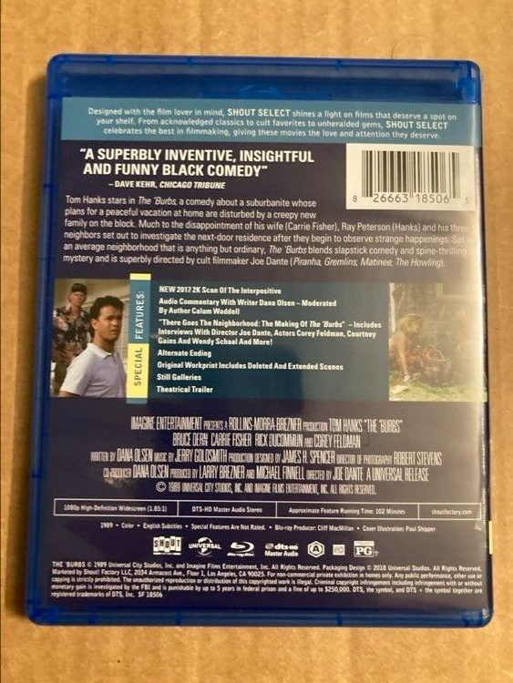 The 'burbs Shout Factory (Blu-ray, 1989) Tom Hanks Carrie Fisher Rick ...