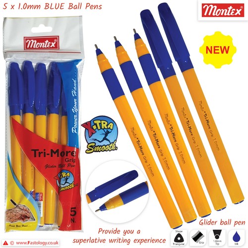 MONTEX Tri-More 1.0mm Medium x5 x10 BLACK BLUE Smooth Ballpoint Pens ...