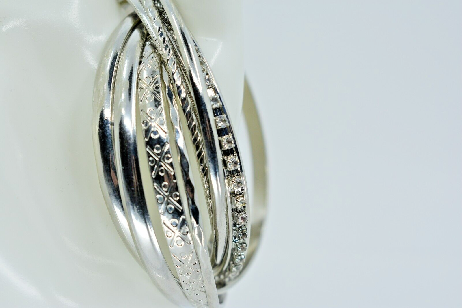 Bangle Bracelets Silver Tone Stack of 8 Connected Nice Bangle Bracelets ...