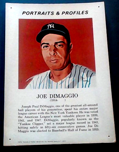 1970 Portraits & Profiles Exhibit Card JOE DIMAGGIO Prodigious 13.5"x19 ...