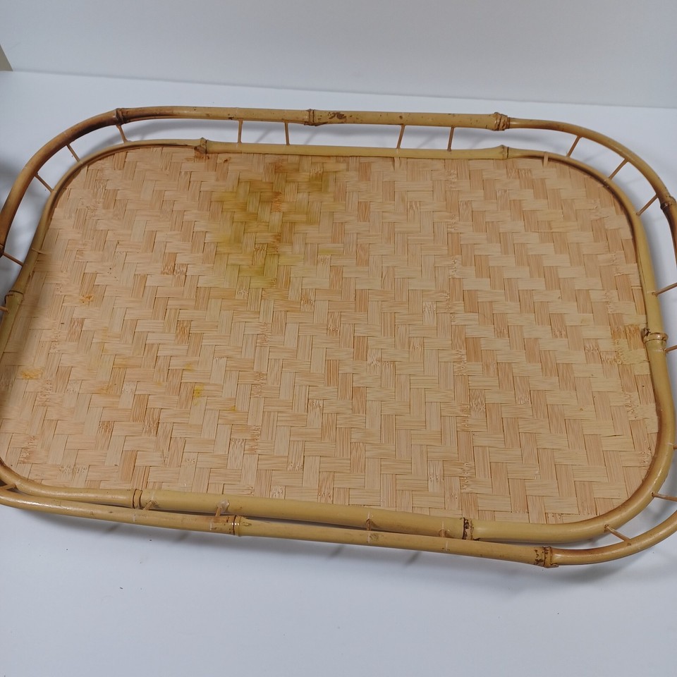 Rattan Tiki Bar Serving Trays Bamboo Woven Wicker 19x13" Set 4 Vintage ...