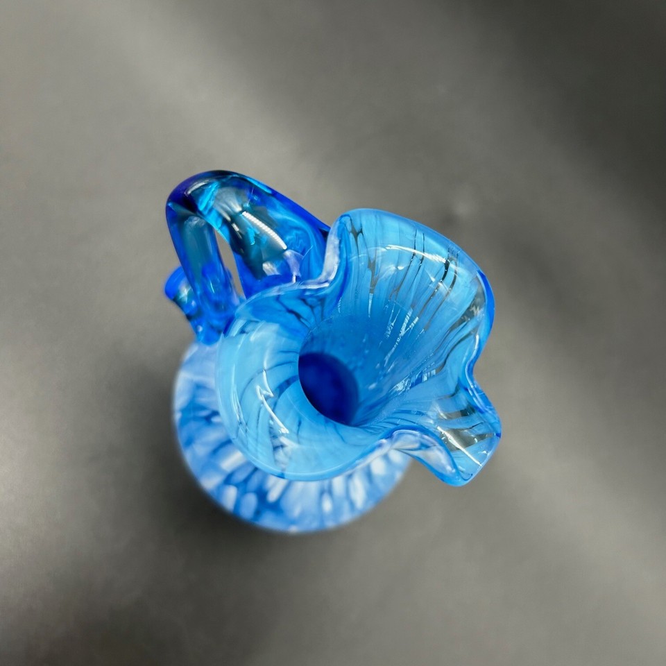 Vtg Rainbow Art Glass Mini Pitcher Aqua Turquoise Blue White Spatter ...