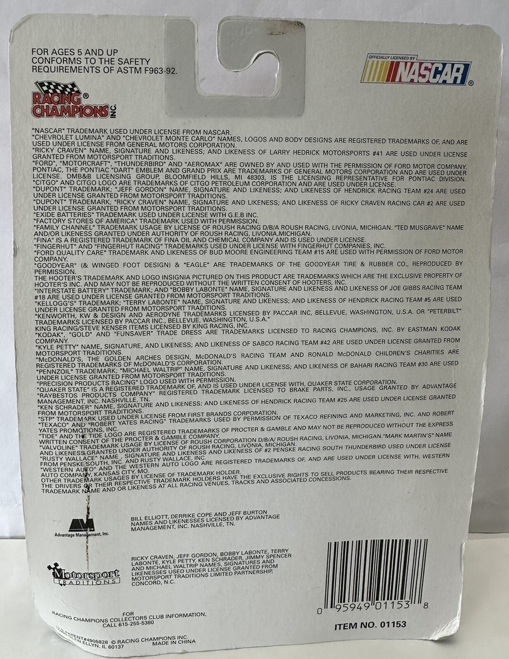 1995 Edition Racing Champions 1:64 Diecast Stock Car Nascar Jeff Fuller ...