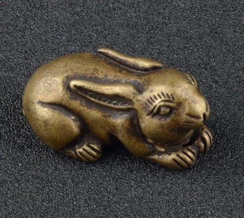 Brass Lucky Rabbit Animal Statue Small Sculpture Tabletop Figurine Home ...