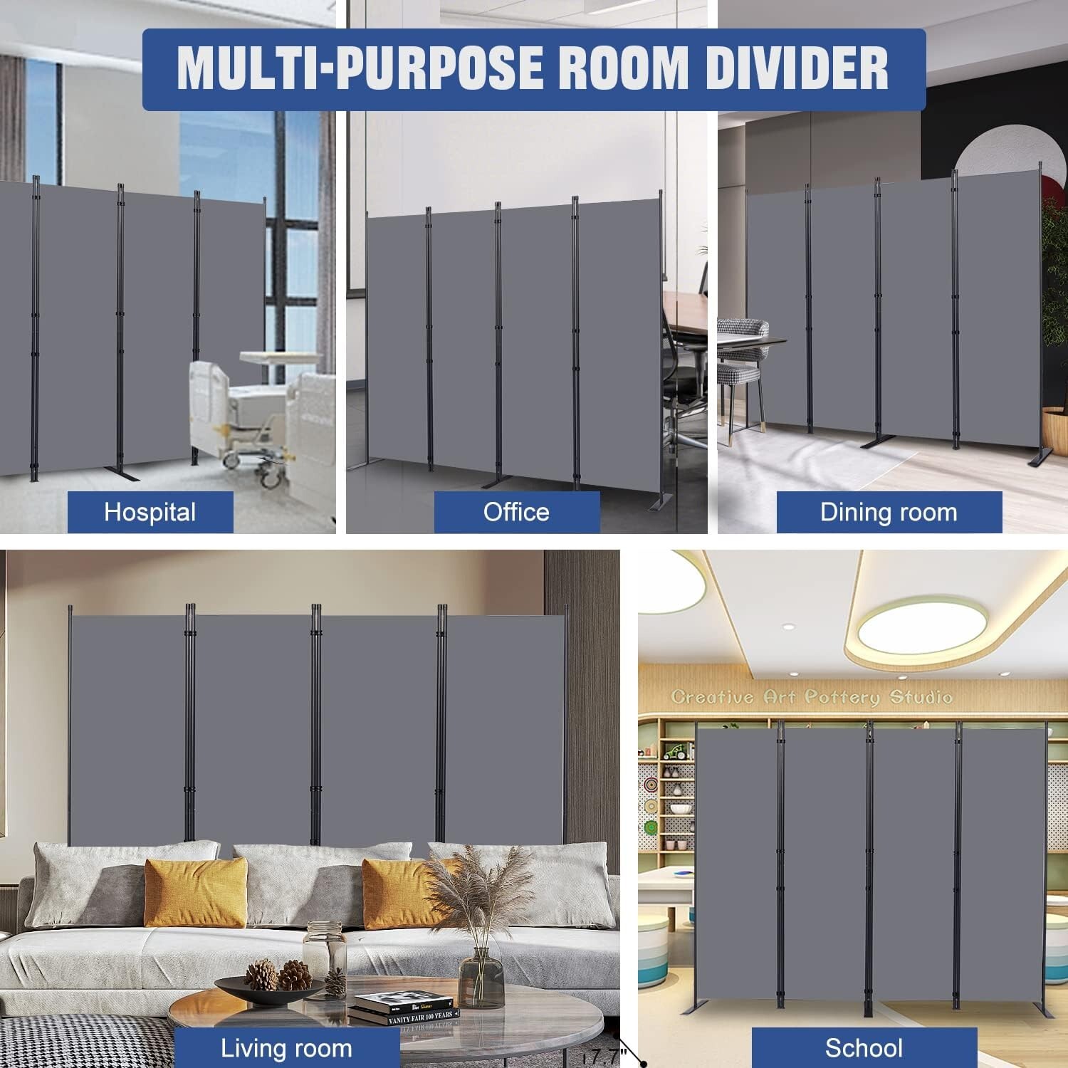 Classic 88'' W Freestanding Room Divider - Adjustable 4-Panel Privacy ...