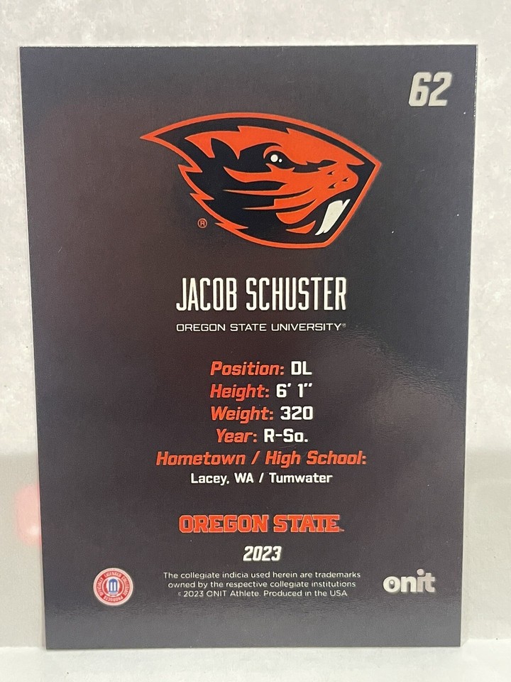 JACOB SCHUSTER 62 - Oregon State Beavers 2023 Player Trading Card | eBay