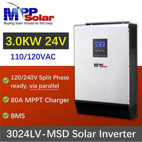 3024LV-MSD 3000W 24V Inverter 110/120V MPP Solar 80A MPPT 80A AC ...
