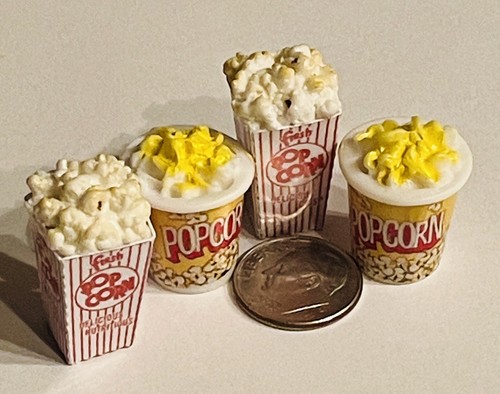 Dollhouse Miniature Food Popcorn Lot 👻🧲 (4) Pc Popcorn Buckets And Bags ...