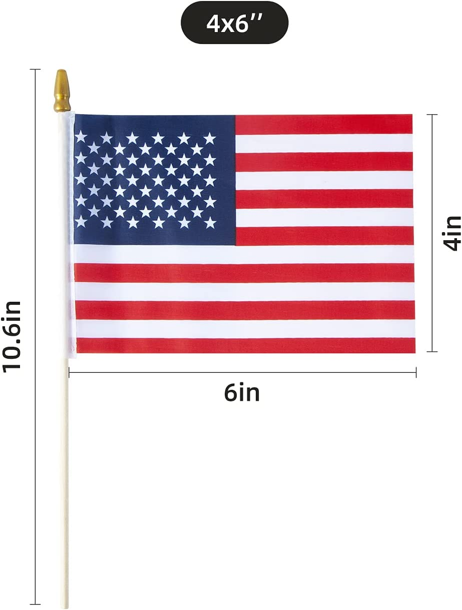 Small American 4x6 Inch Flags-50 Pack on Stick, Handheld American Flag ...