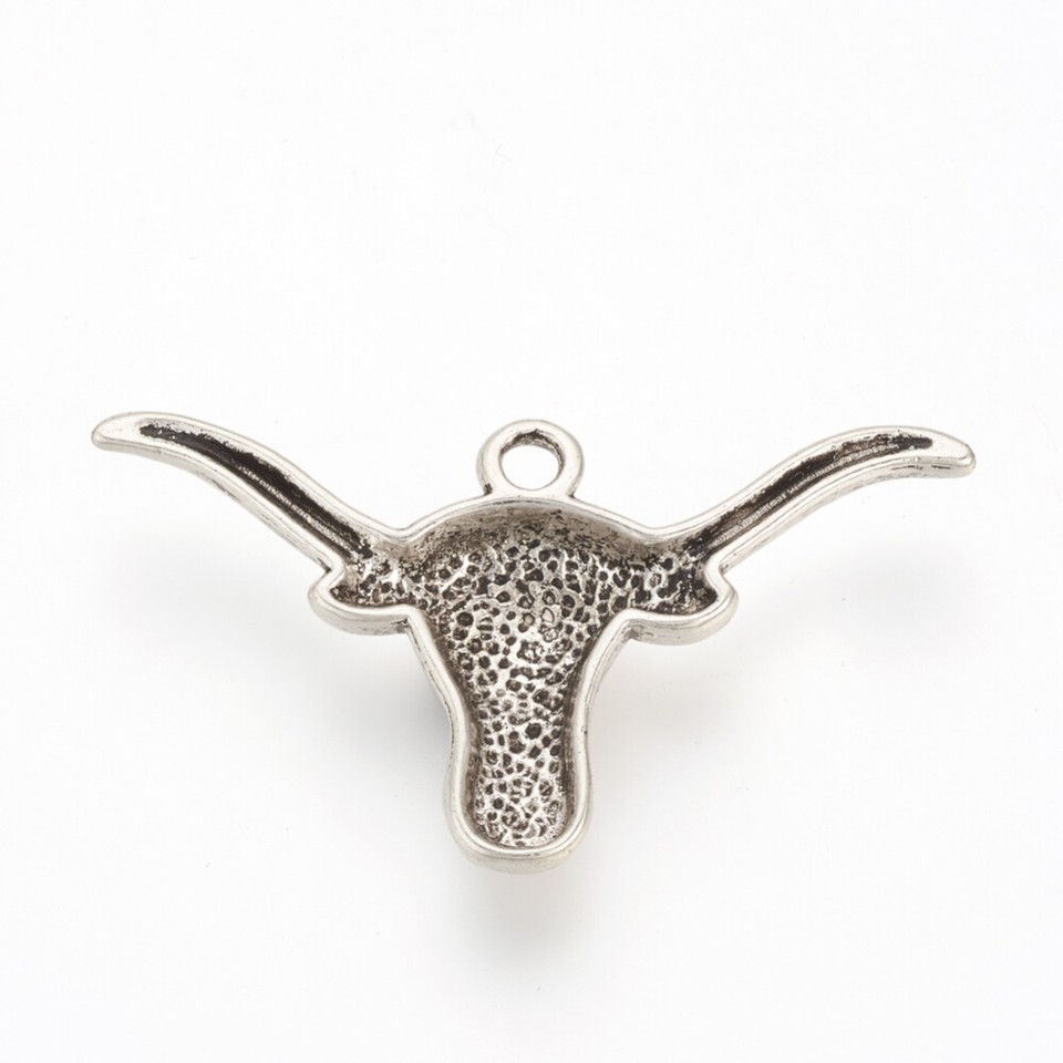 2 Longhorn Pendants Antiqued Silver Texas Western Charms Stock Show ...