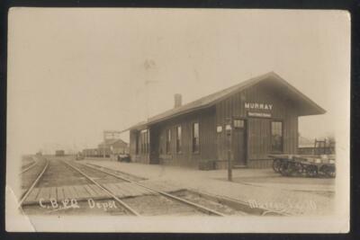 REAL PHOTO Postcard MURRAY Iowa/IA C.B.& O. Railroad Train Depot ...