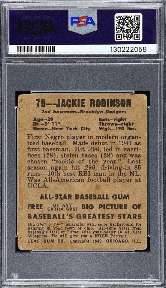 1948 ERROR Leaf Jackie Robinson RC #79 PSA 1 Color Variation Missing ...