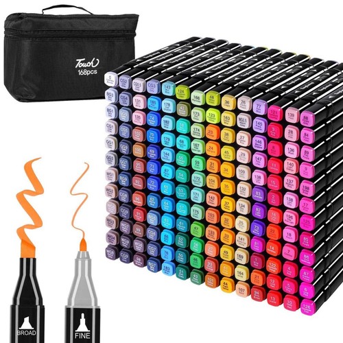 168 Colors Dual Tip Art Markers Color Pens Drawing Watercolour Kids ...