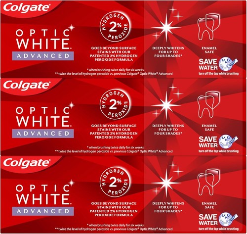 Colgate Optic White Advanced Hydrogen Peroxide Toothpaste Pack, Teeth ...