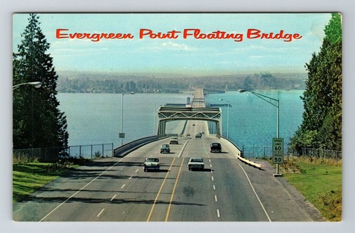 Seattle WA-Washington, Evergreen Point Floating Bridge, Vintage ...